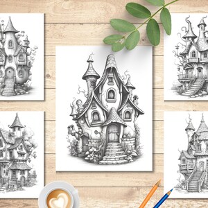 Enchanted Fairy House Coloring Book: Grayscale Illustrations (printable ...