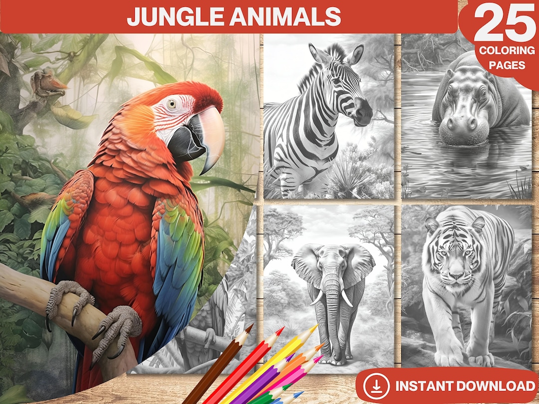 Jungle Animals Coloring Book: 25 Wild Animal Pages (printable PDF) - Etsy