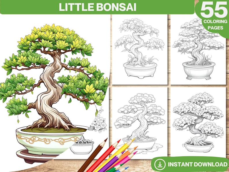 Bonsai Coloring Book: 55 Grayscale Botanical Pages (printable PDF) - Etsy
