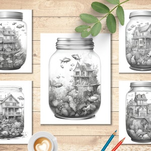 Fishtank House in Jar Coloring Book: Grayscale Fairy Pages (PDF ...