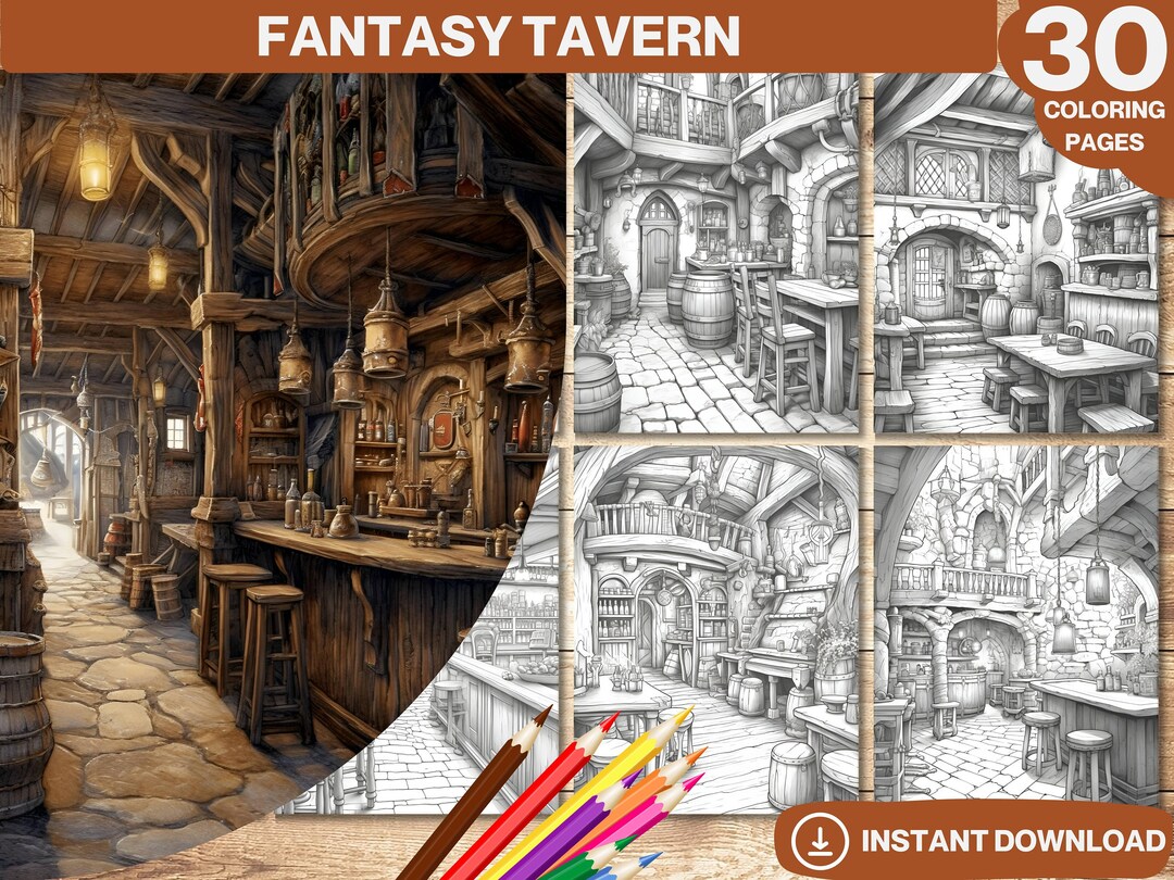 Fantasy Tavern Coloring Book | Days Era Historic Architecture | for ...