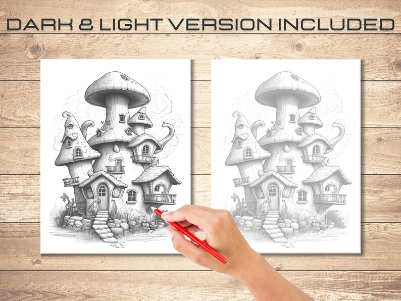 Mushroom House Coloring Book Printable Adult and Kid - Etsy
