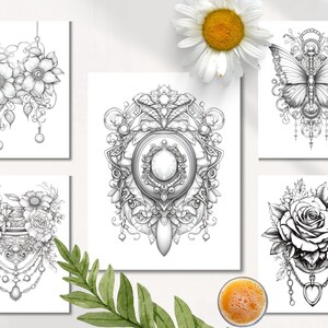 50 Jewelry Floral Coloring Book of Trinkets & Treasures, Flowers ...