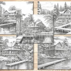 Beautiful Lake House Coloring Book | Lake Cottage Coloring Pages ...
