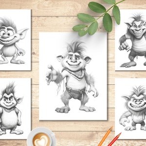 30 Fantasy Cute Troll Coloring Book, Printable Adult Kids Coloring Page ...