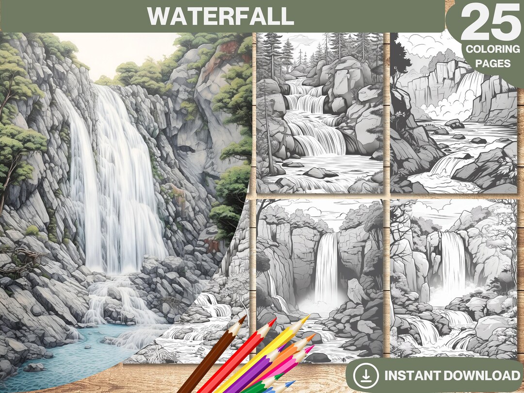 Waterfall Coloring Book | Printable Kids and Adult Coloring Pages ...