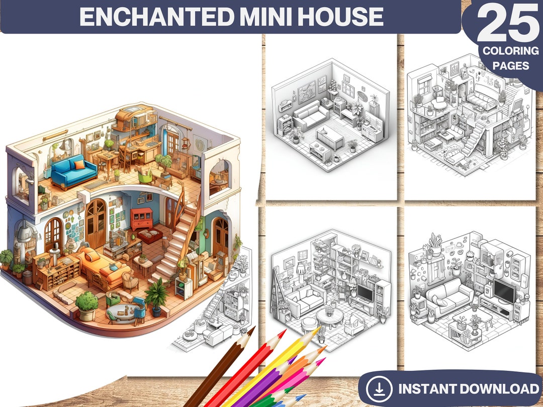 Enchanted Mini House Coloring Book: Grayscale Treehouse (printable PDF ...