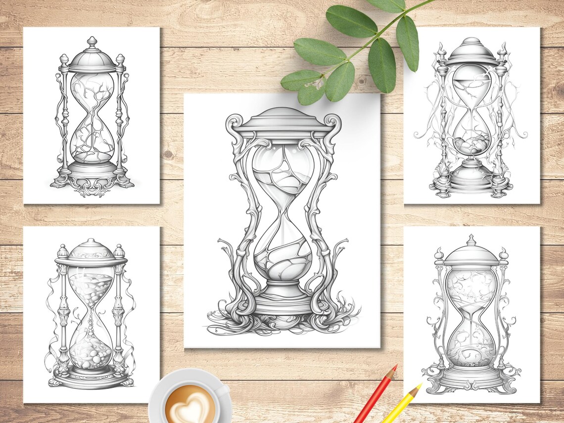 Magical Hourglass Coloring Book: Grayscale Fantasy Art (printable PDF ...
