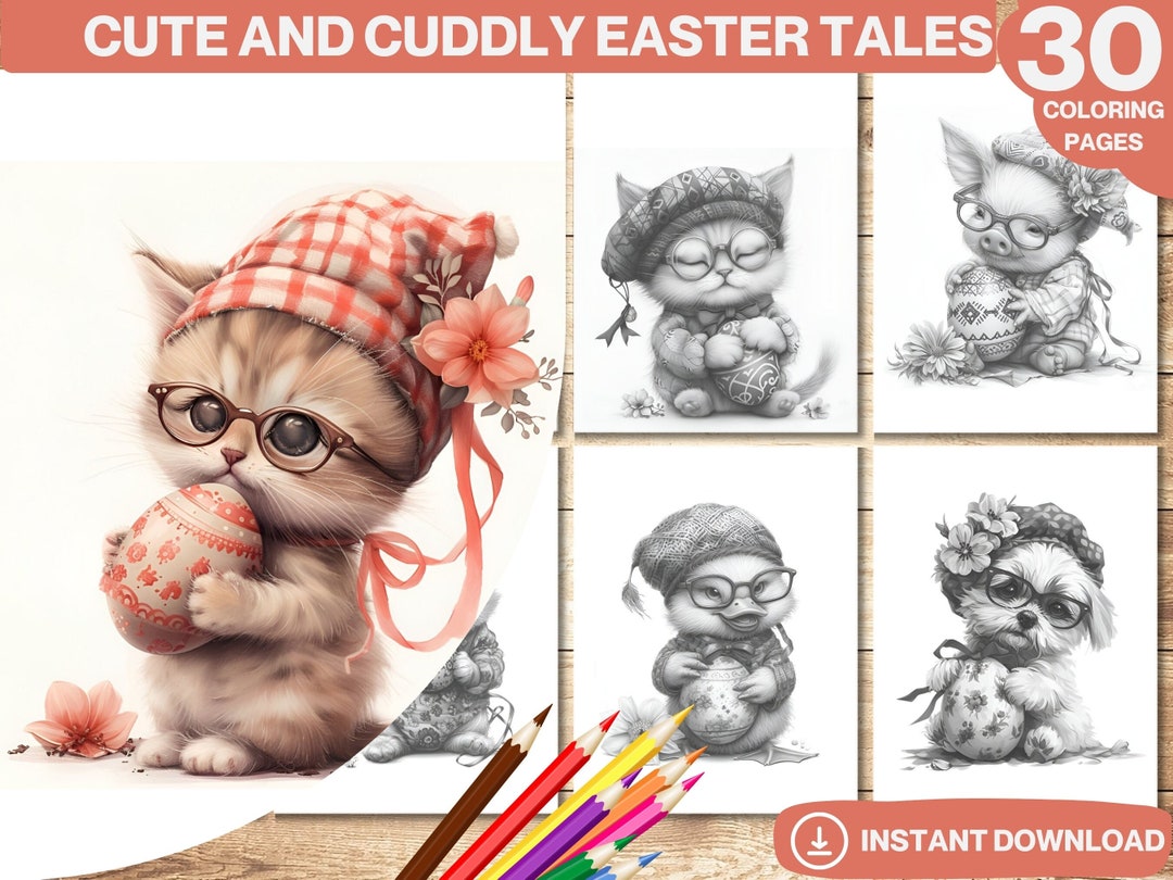 Cute and Cuddly Easter Tales Coloring Book, Cute Baby Animal Coloring ...