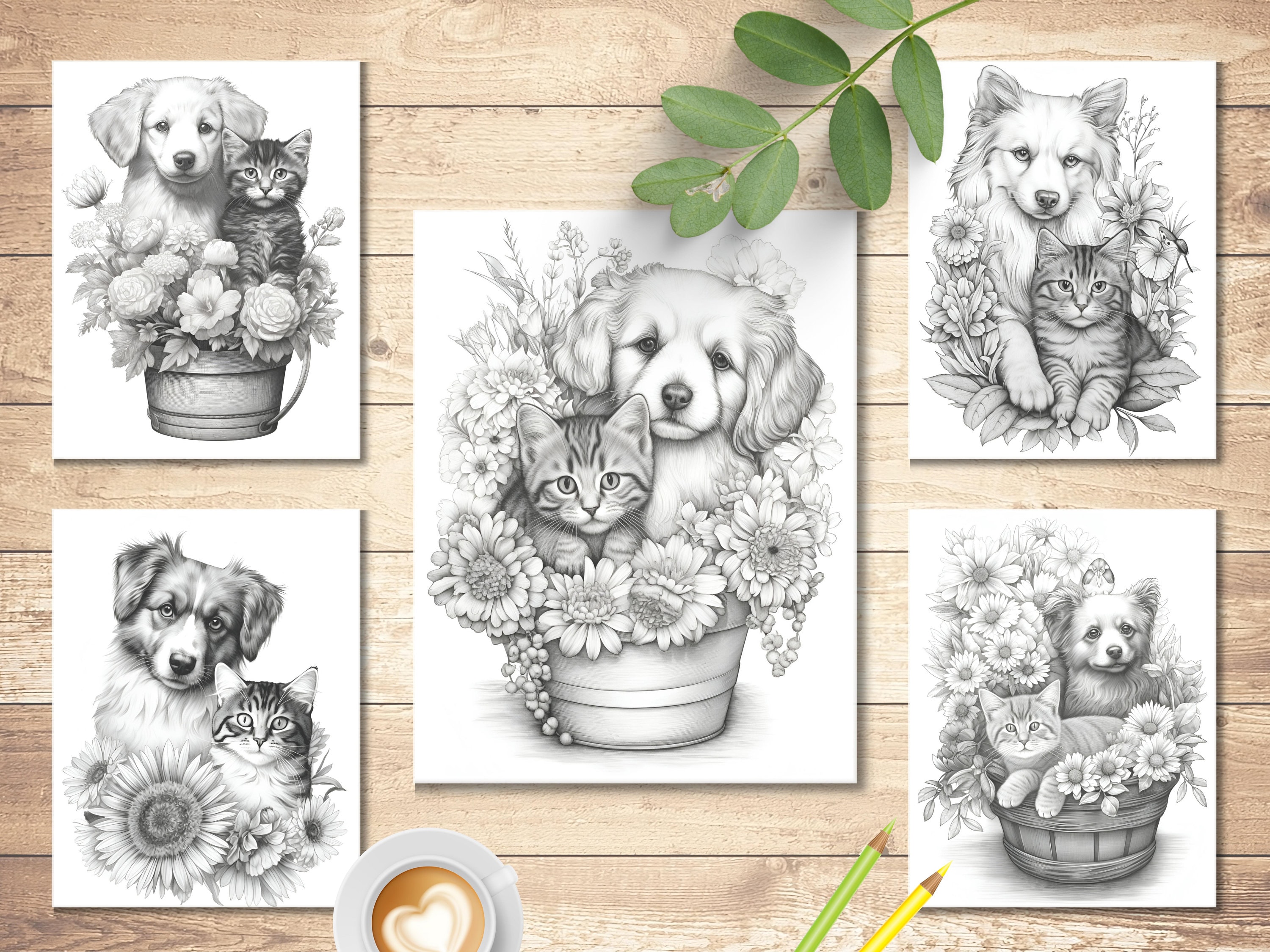 Cute Cats and Dogs Coloring Book Printable Pages Digital - Etsy