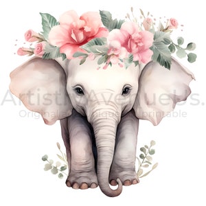 Baby Floral Elephants Clipart - 14 High Quality Jpgs, Digital Planners ...