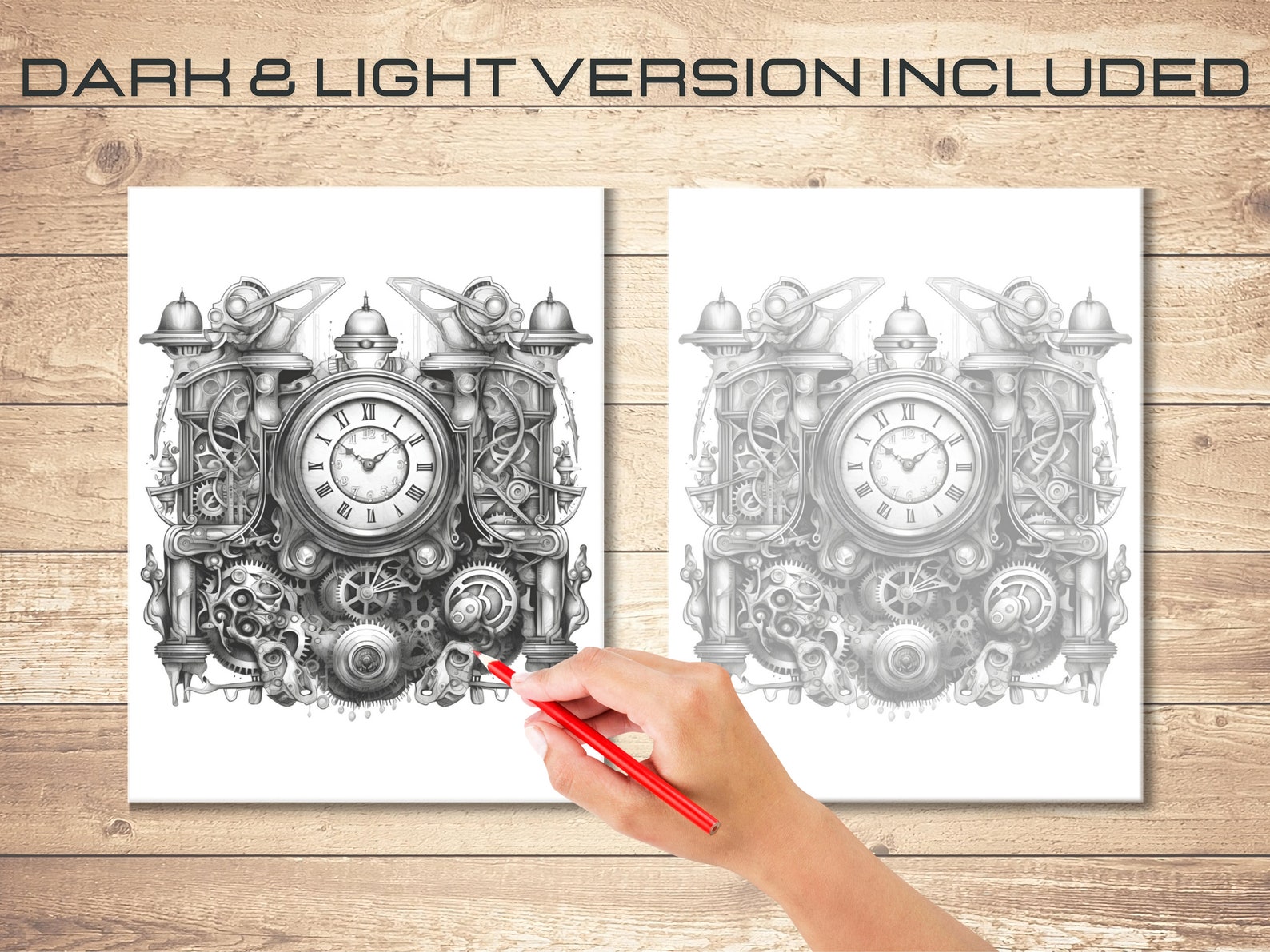 Steampunk Clock Coloring Book: Grayscale Printable Pages (PDF) - Etsy