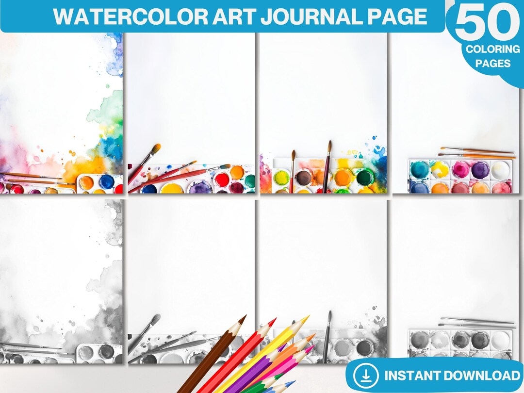 50 Watercolor Art Journal Coloring Pages: Grayscale Printable (PDF) - Etsy