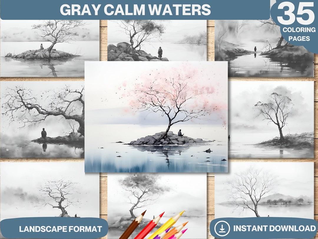 Gray Calm Waters Coloring Book | Printable Adults and Kids Coloring ...