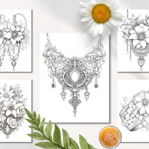 50 Jewelry Floral Coloring Book of Trinkets & Treasures, Flowers ...