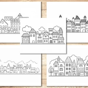Minimalist Small Town Coloring Book | Adults Kids Coloring Pages ...