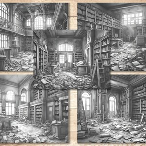 Lost Libraries Coloring Book: 25 Grayscale Pages (printable PDF) - Etsy