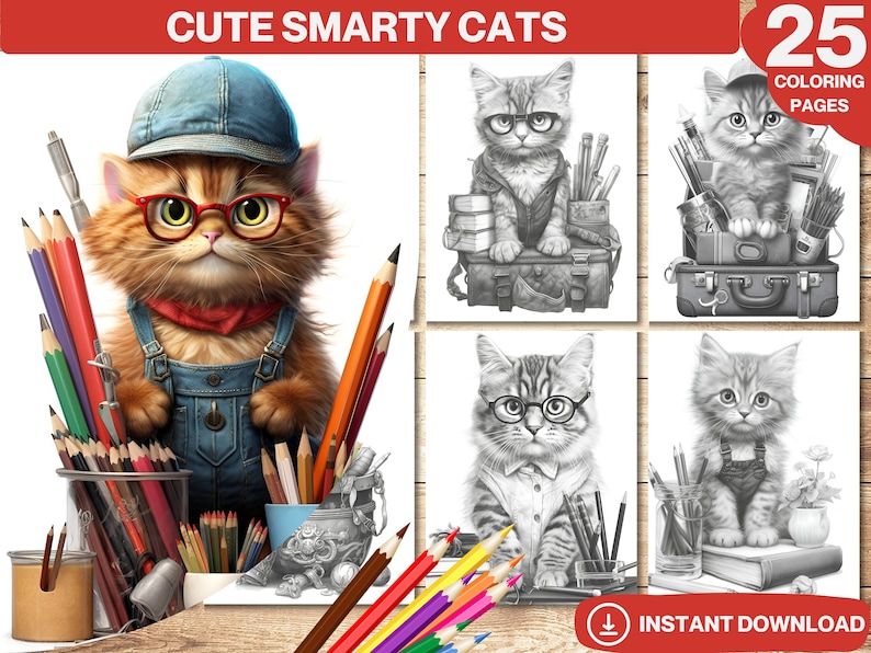 Cute Smarty Cats Coloring Book Printable Cats Coloring Pages - Etsy