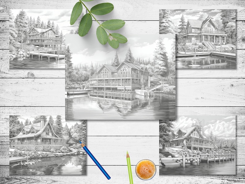 Beautiful Lake House Coloring Book Lake Cottage Coloring - Etsy