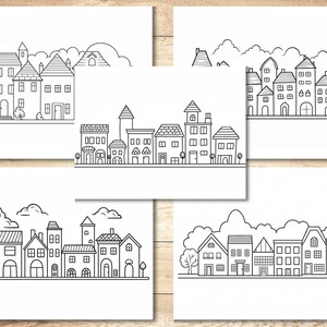 Minimalist Small Town Coloring Book | Adults Kids Coloring Pages ...