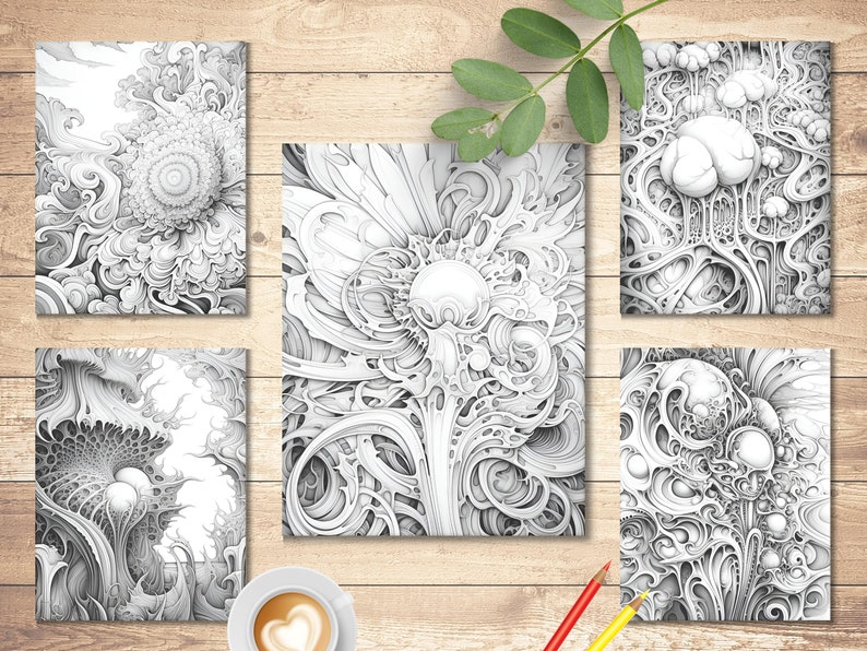 Living Fractals Coloring Book: Grayscale AI Art (printable PDF) - Etsy