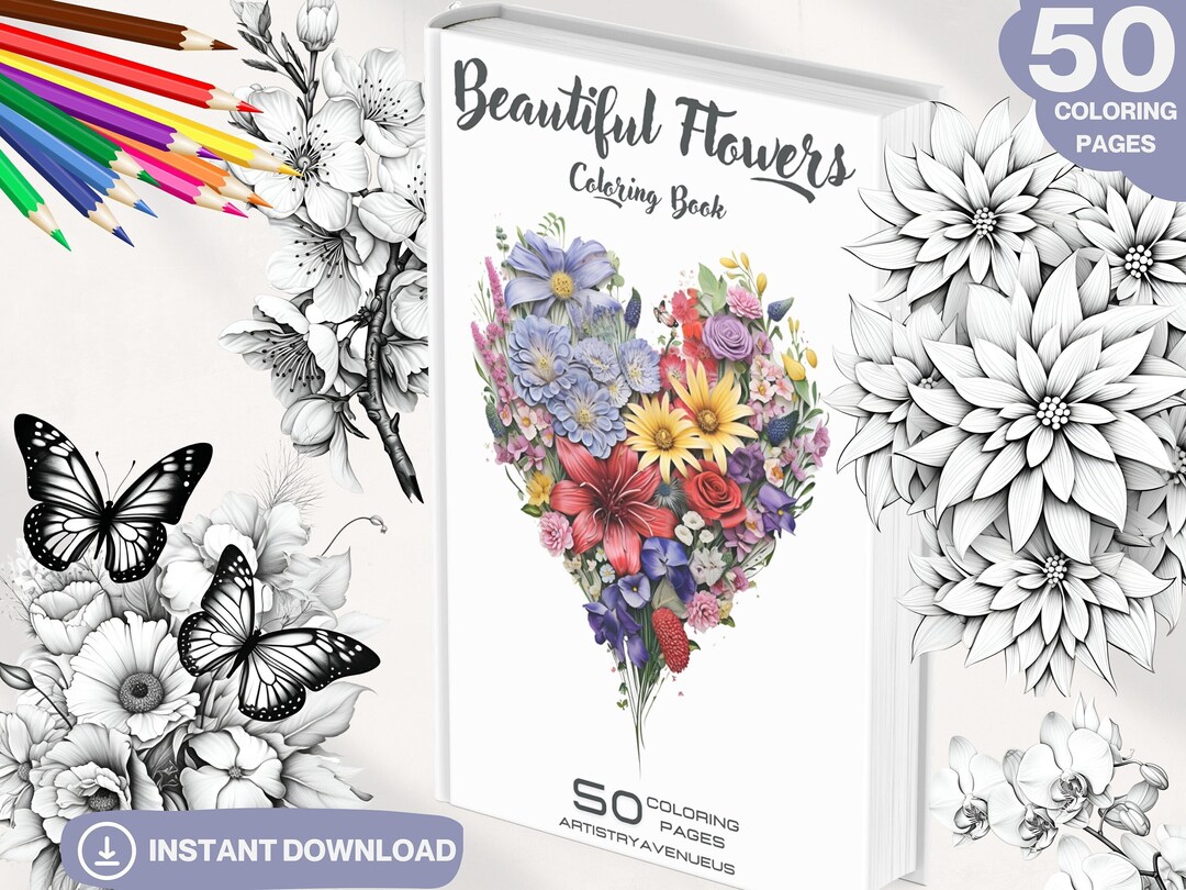 50 Beautiful Flowers Coloring Book | Adults and Kids Colouring Books ...