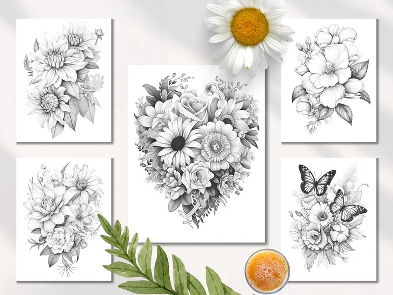 50 Beautiful Flowers Coloring Book Adults and Kids Colouring - Etsy