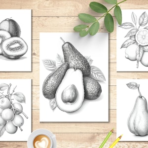 Mixed Fruit Coloring Book: Grayscale Printable Pages (PDF) - Etsy