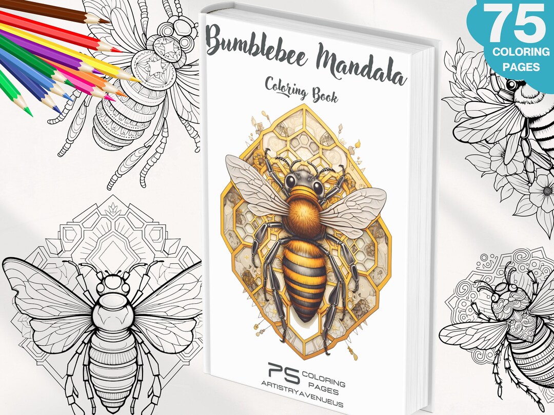 75 Bumblebee Mandala Coloring Pages: Grayscale Illustrations (printable ...