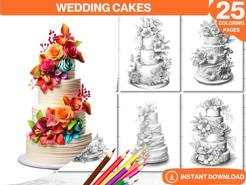 Wedding Cakes Coloring Book Printable Adult and Kid Coloring - Etsy