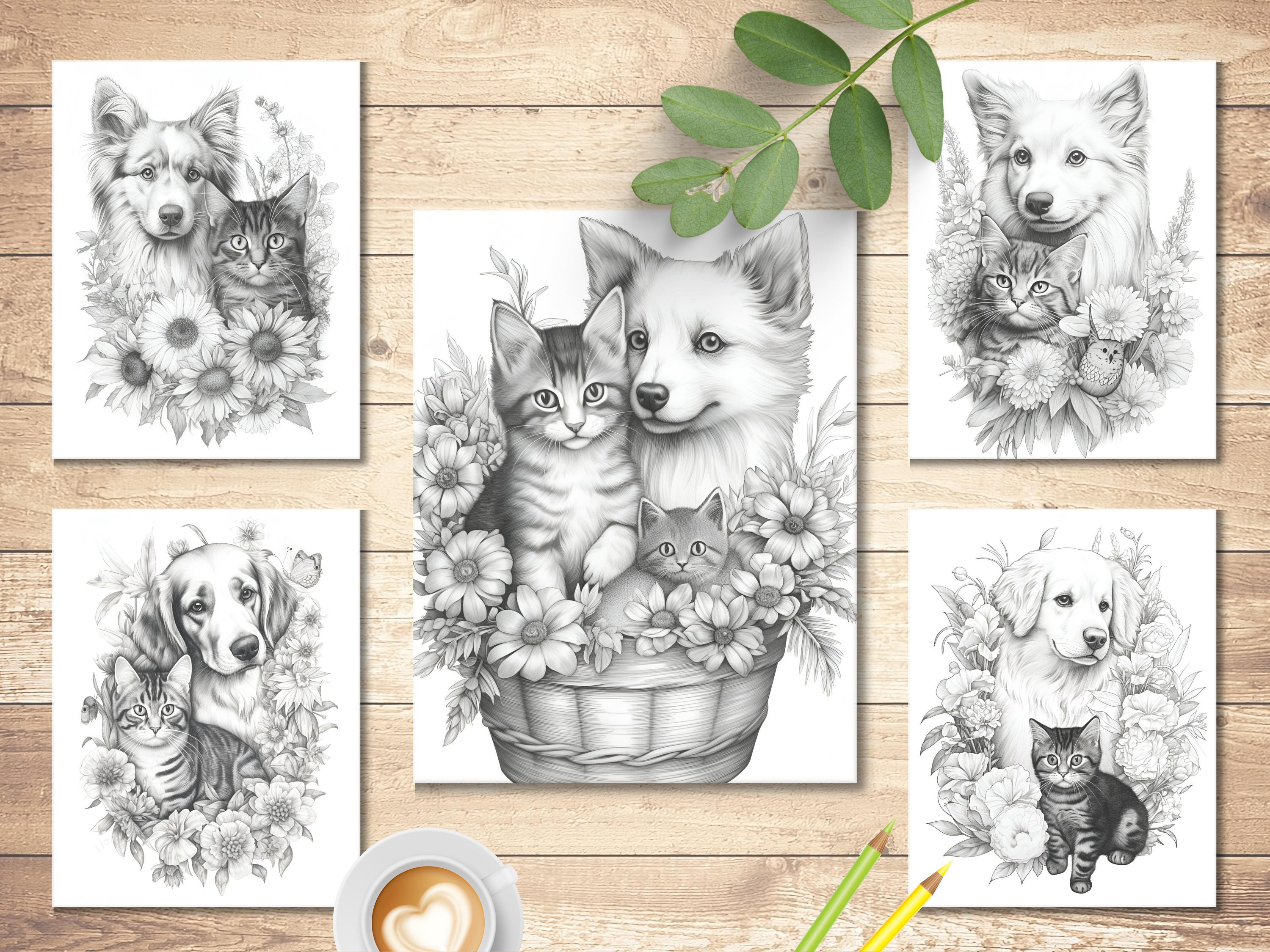 Cute Cats and Dogs Coloring Book Printable Pages Digital - Etsy