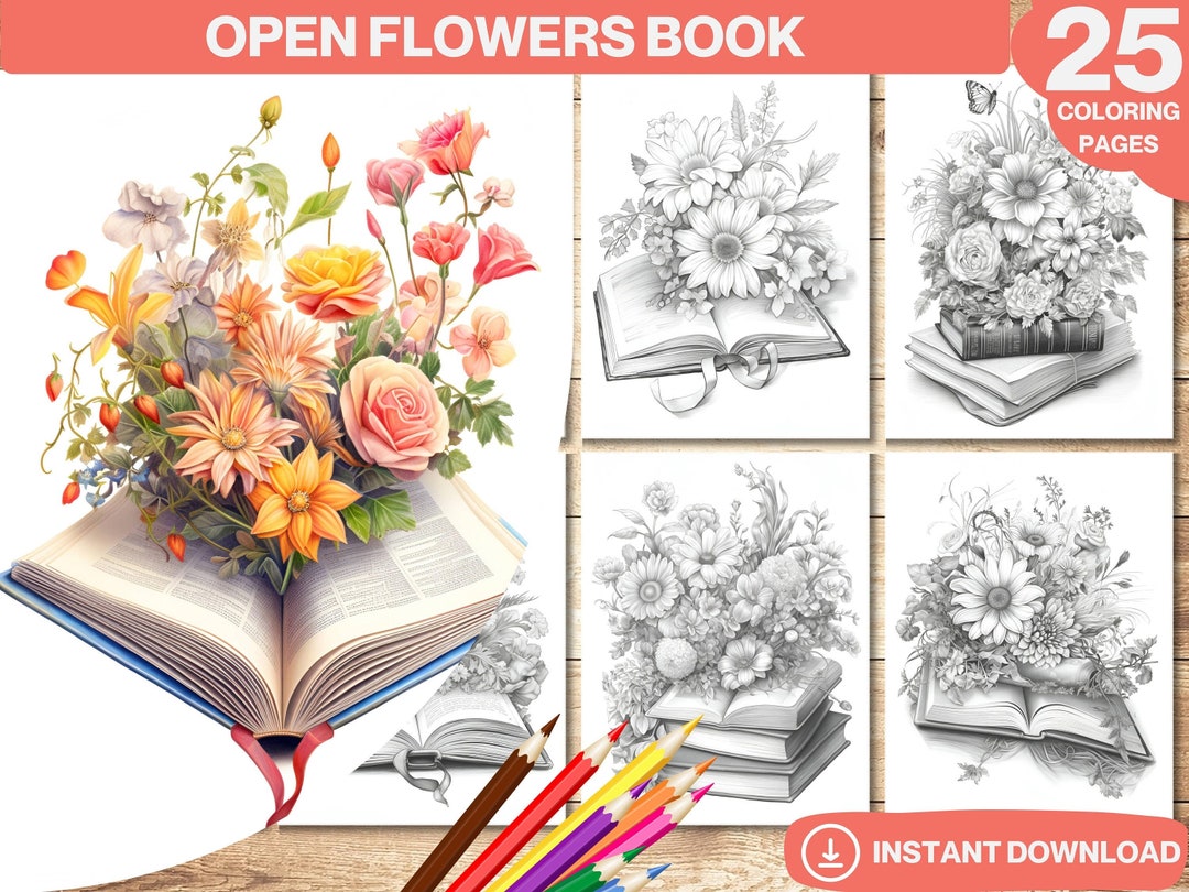 Open Flowers Book Coloring Page | Adults and Kids Colouring Books ...