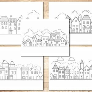 Minimalist Small Town Coloring Book | Adults Kids Coloring Pages ...