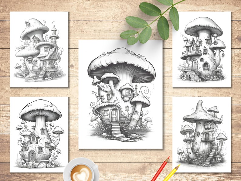Mushroom House Coloring Book Printable Adult and Kid - Etsy