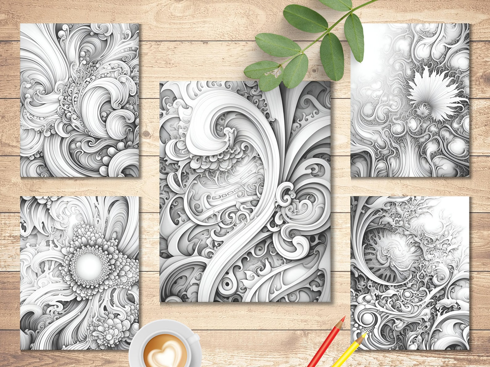 Living Fractals Coloring Book: Grayscale AI Art (printable PDF) - Etsy