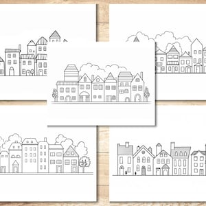Minimalist Small Town Coloring Book | Adults Kids Coloring Pages ...