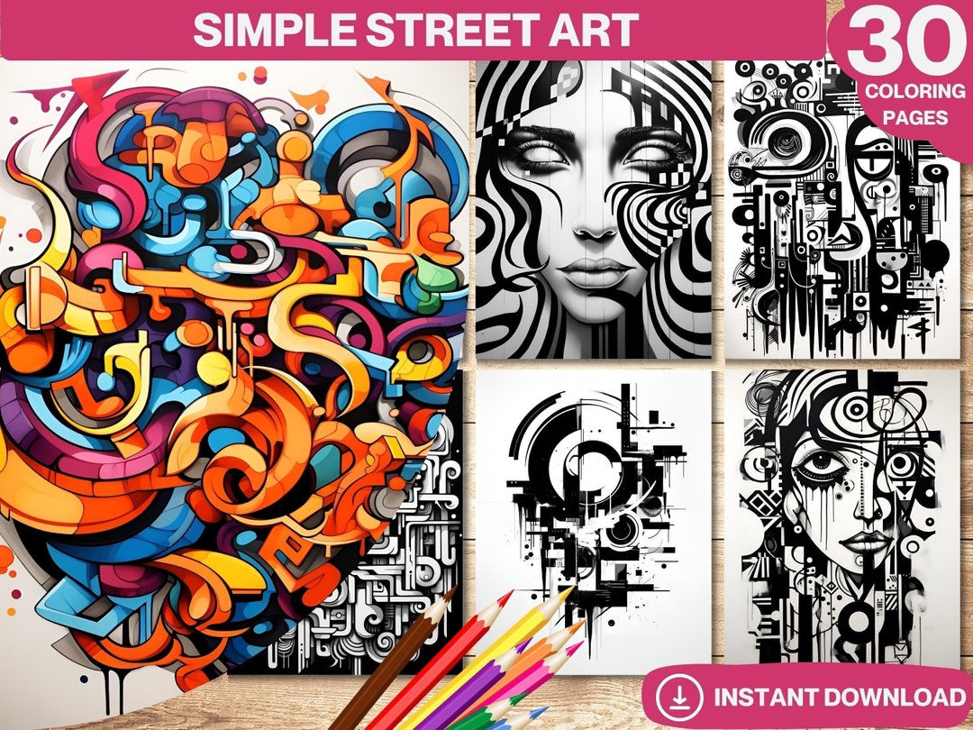 Simple Street Art Coloring Book, Printable PDF Pages, Simple Stress ...