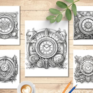 Steampunk Clock Coloring Book | Printable Adult and Kids Coloring Pages ...