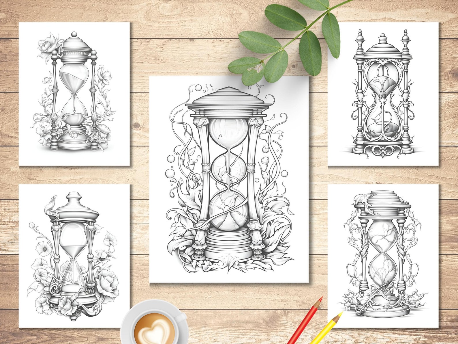 Magical Hourglass Coloring Book: Grayscale Fantasy Art (printable PDF ...