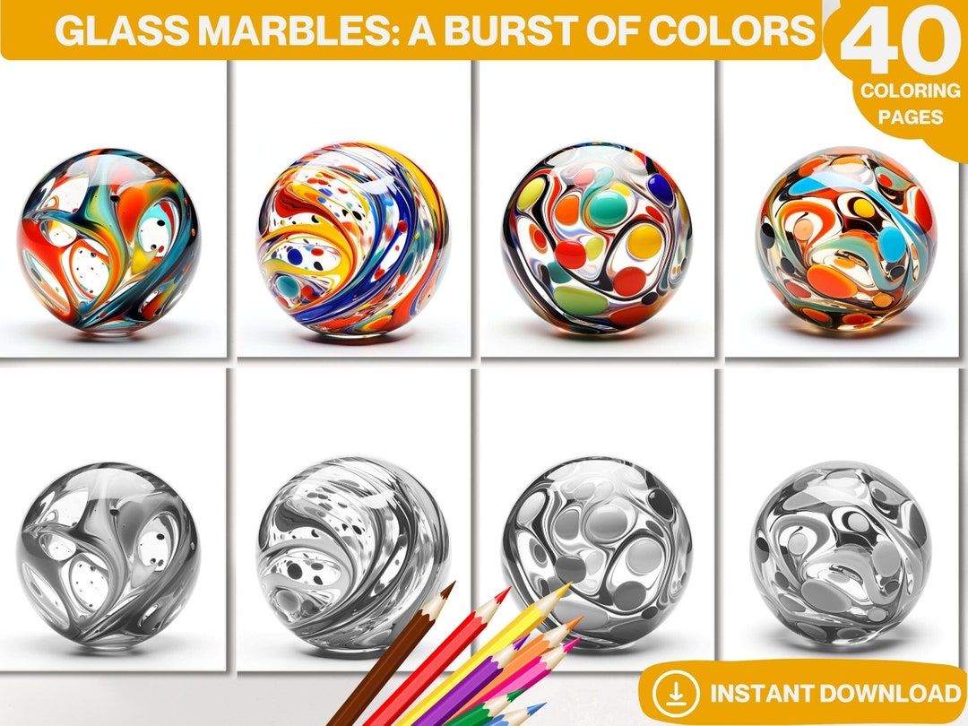 Glass Marbles: A Burst of Colors Coloring Book | Adults Kids Grayscale ...