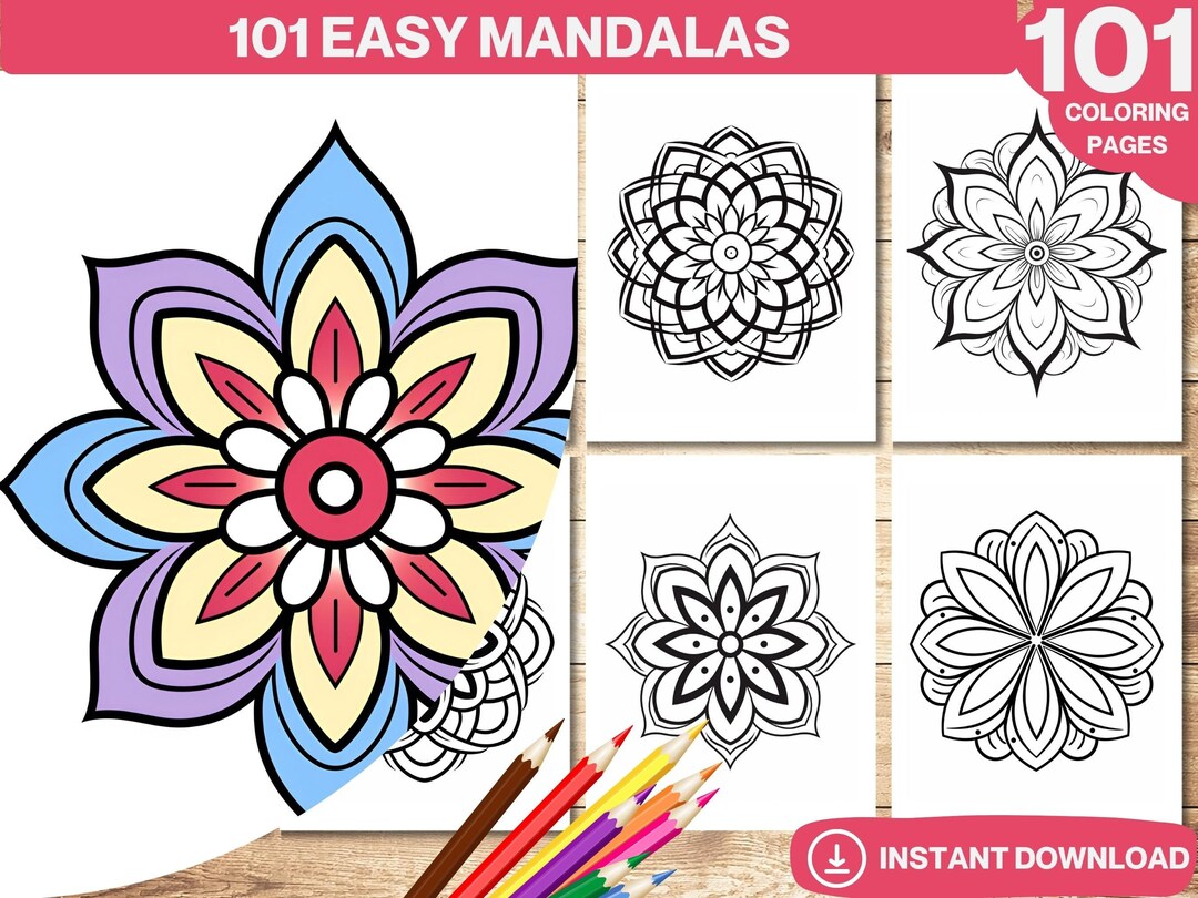 101 Easy Mandalas Coloring Book, Printable Coloring Pages, Simple ...
