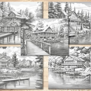 Beautiful Lake House Coloring Book | Lake Cottage Coloring Pages ...