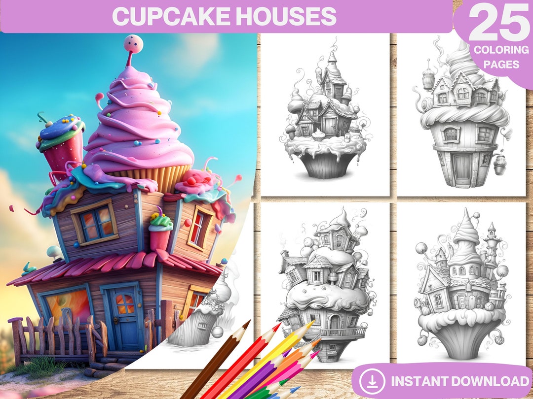 Cupcake Houses Coloring Book | | Printable Cupcake Coloring Pages ...
