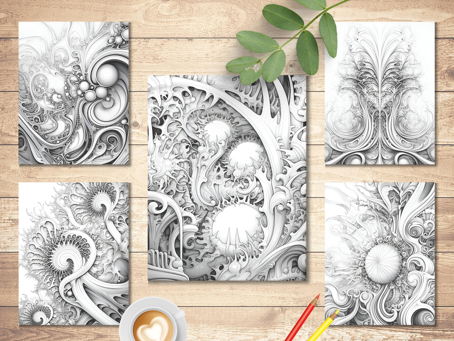 Living Fractals Coloring Book: Grayscale AI Art (printable PDF) - Etsy