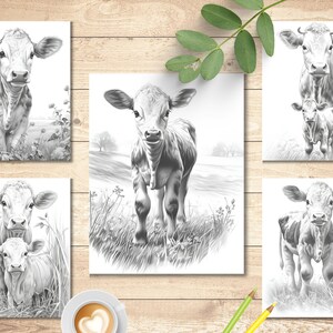 Cute Baby Cows Coloring Book | Kids & Adults Grayscale Coloring Pages ...