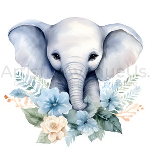 Baby Floral Elephants Clipart - 14 High Quality Jpgs, Digital Planners ...