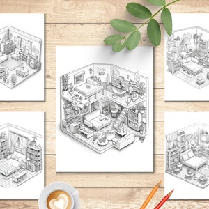 Enchanted Mini House Coloring Book: Grayscale Treehouse (printable PDF ...