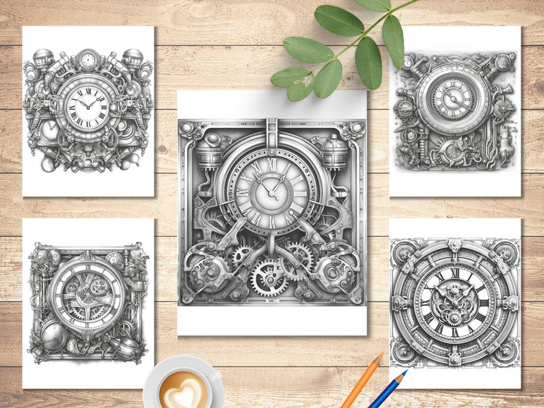Steampunk Clock Coloring Book Printable Adult and Kids - Etsy