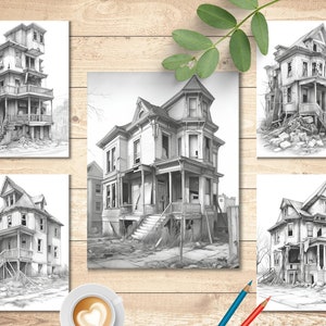 Abandoned Homes Coloring Book | Printable Adults Kids Coloring Pages ...