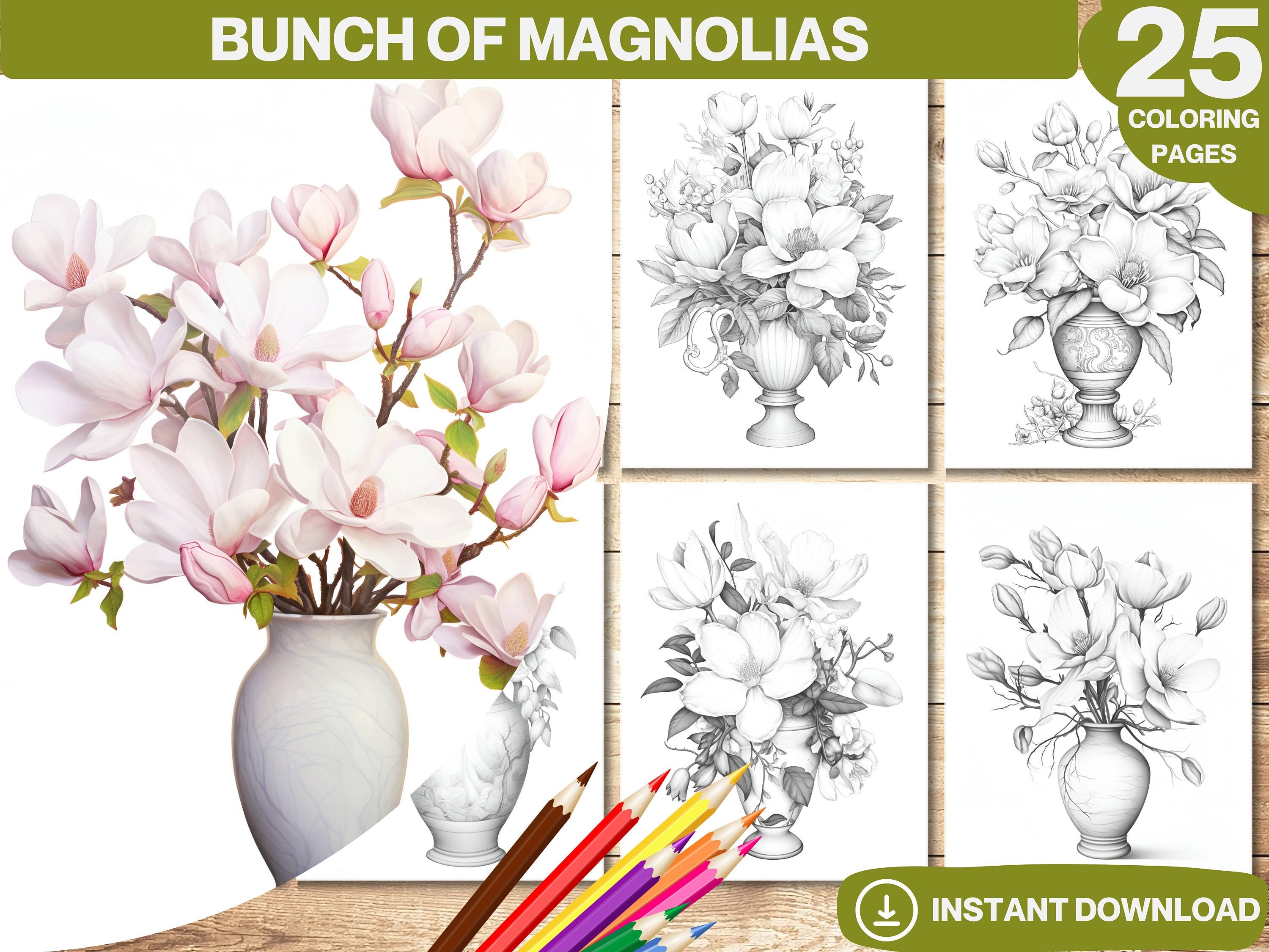 Bunch of Magnolias Coloring Book Flower Coloring Page for - Etsy